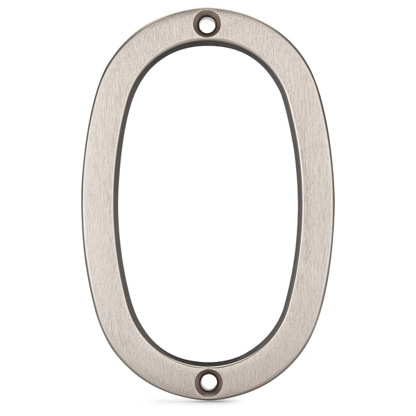 4 In. Contemporary House Number 0 - Satin Nickel Finish - Harney Hardware