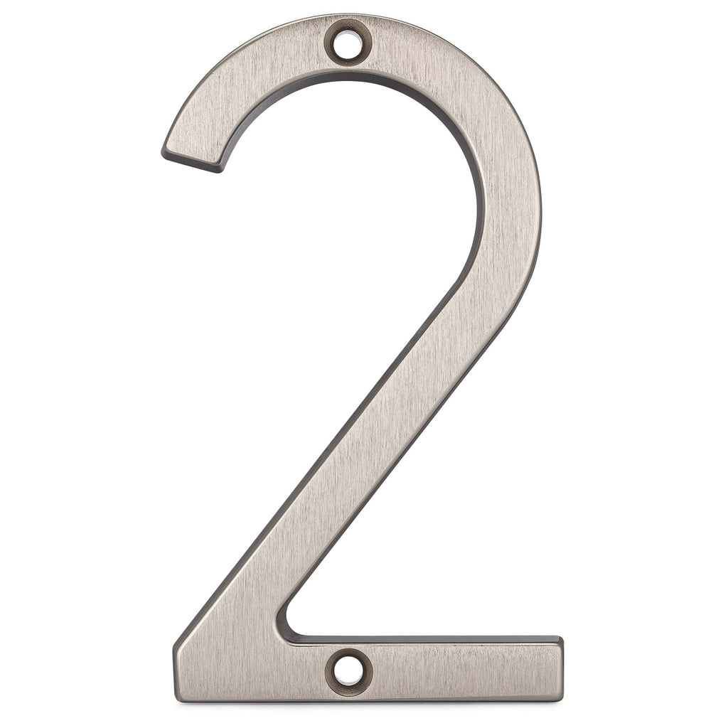 4 In. Contemporary House Number 2 - Satin Nickel Finish - Harney Hardware