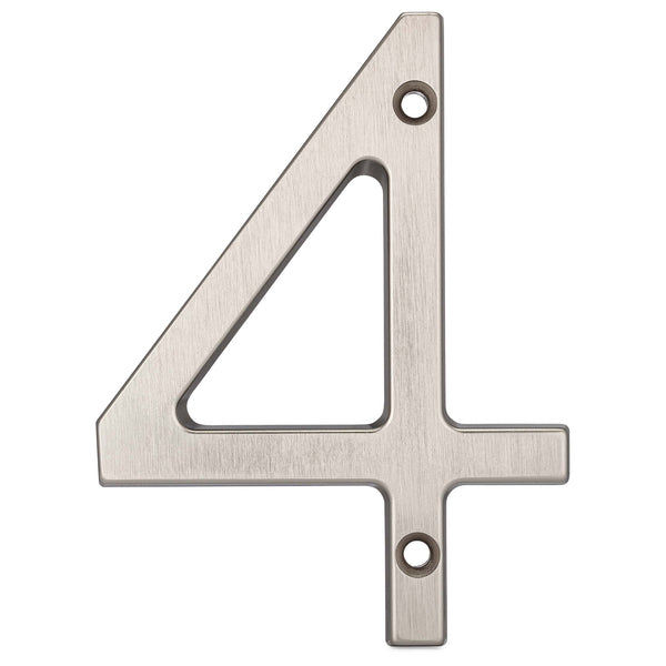 4 In. Contemporary House Number 4 - Satin Nickel Finish - Harney Hardware