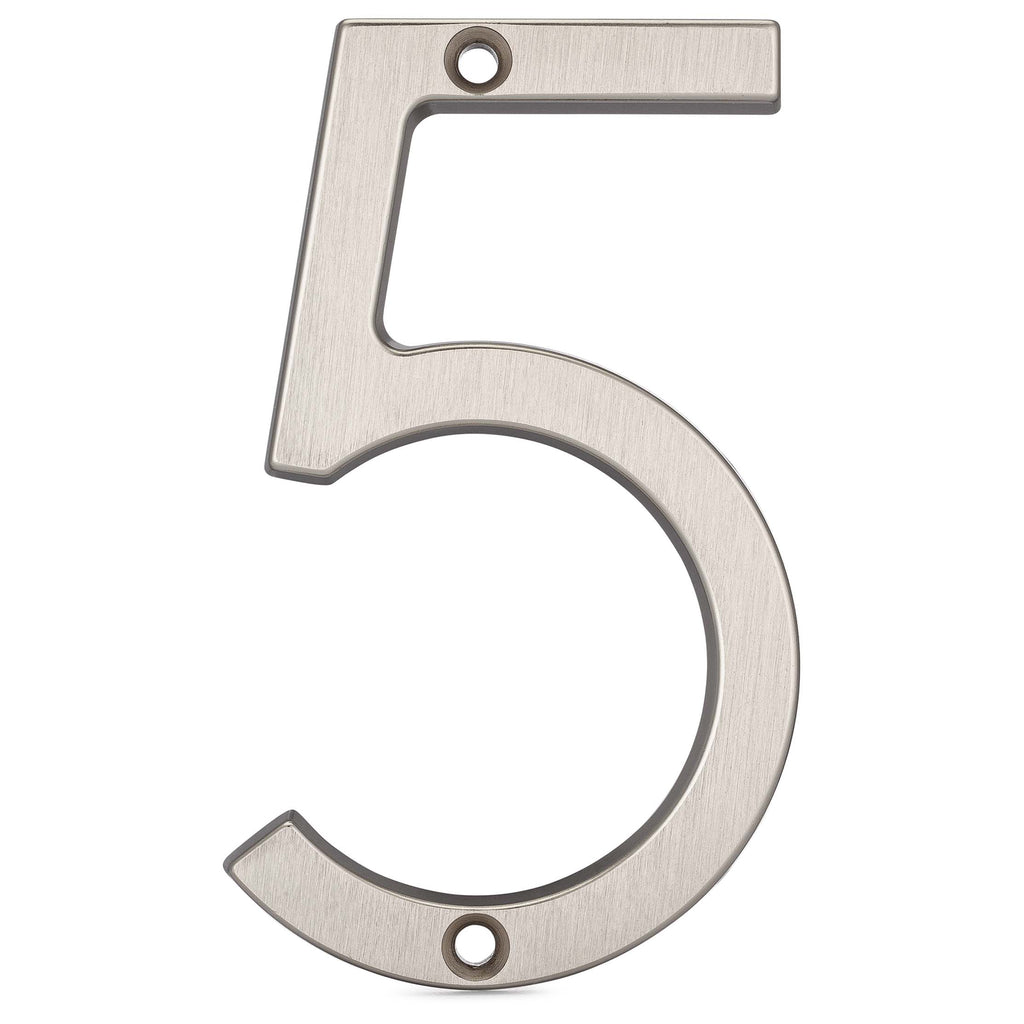 4 In. Contemporary House Number 5 - Satin Nickel Finish - Harney Hardware