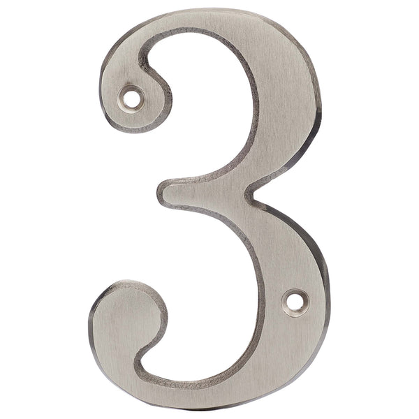 4 In. House Number 3 - Satin Nickel - Harney Hardware