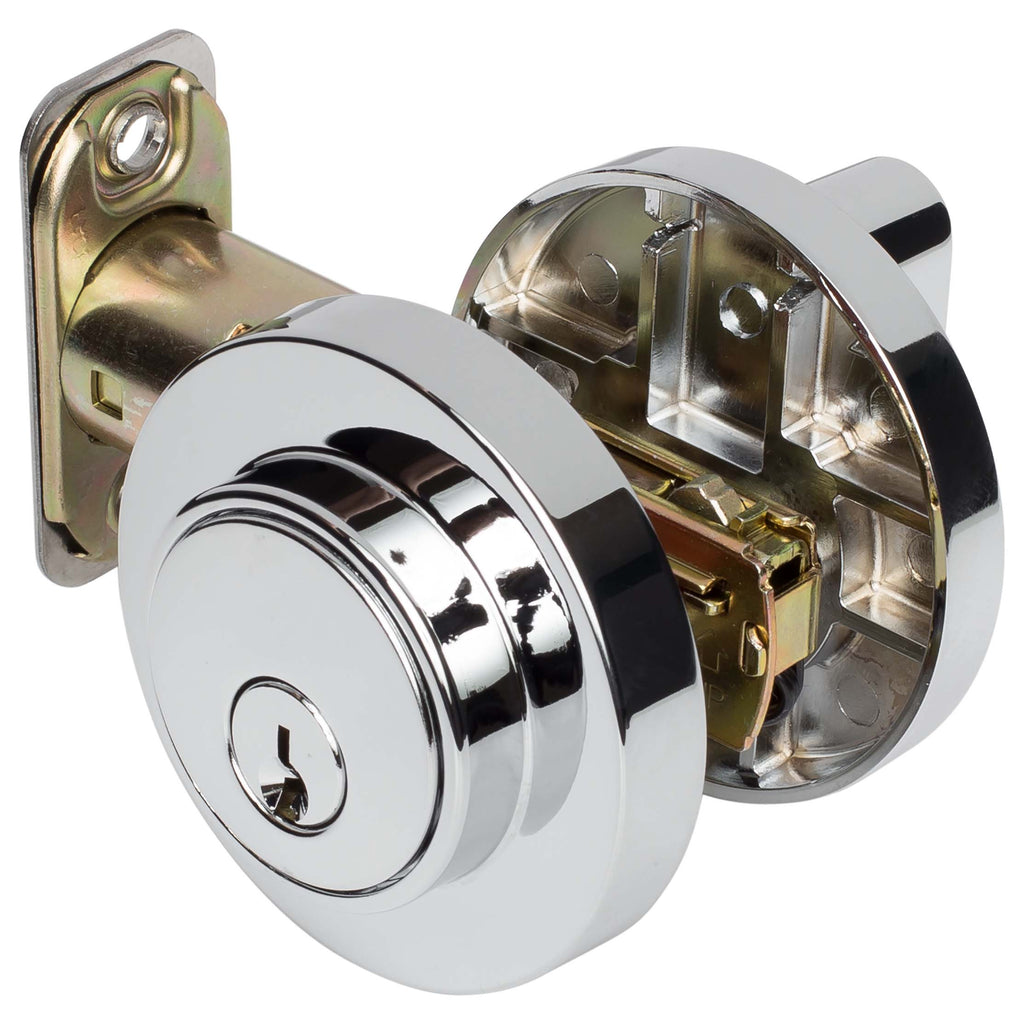Keyed Single Cylinder Contemporary Deadbolt - Chrome - Harney Hardware